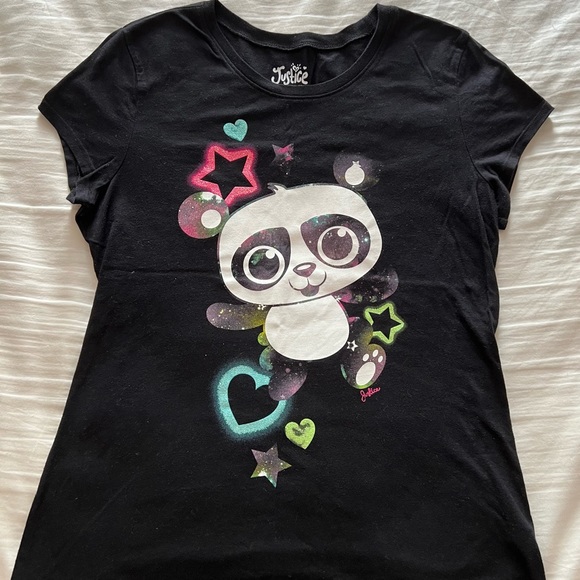 Justice | Shirts & Tops | 22 Justice Girls Black Panda Graphic Tee Size ...